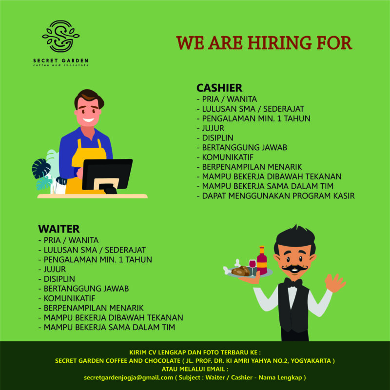 Lowongan Kerja Waiter - Cashier di Secret Garden Coffee and Chocolate ...