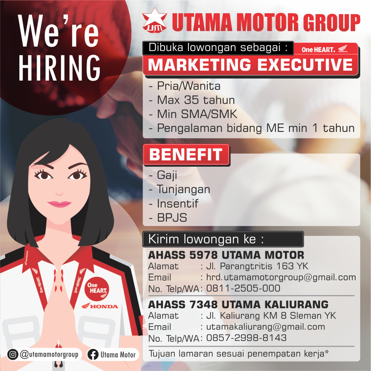 Lowongan Kerja Marketing Executive di Dealer Utama Motor Group - LokerJogja.ID