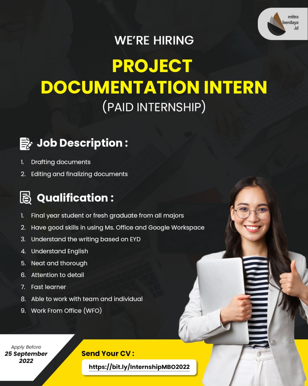 Lowongan Kerja Project Documentation Intern (Paid Internship) di PT. Mitra Berdaya Optima ...