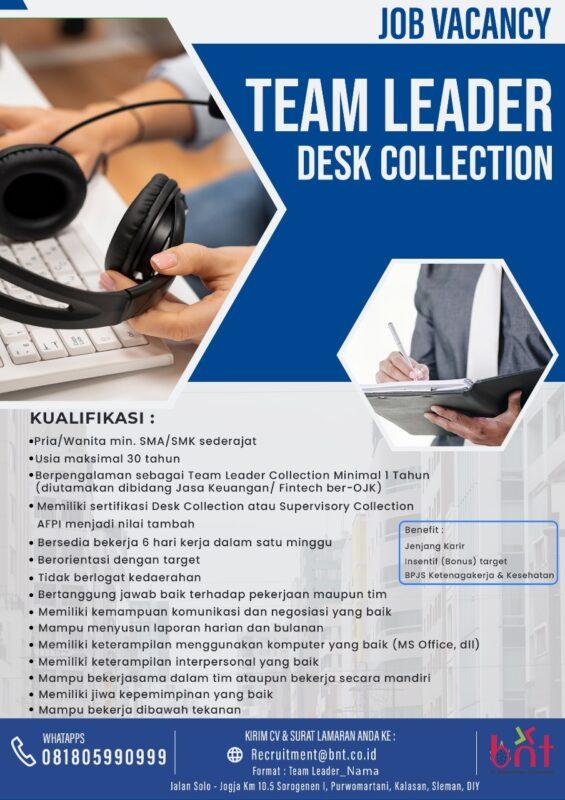 Lowongan Kerja Team Leader Desk Collection - Supervisor Desk Collection ...