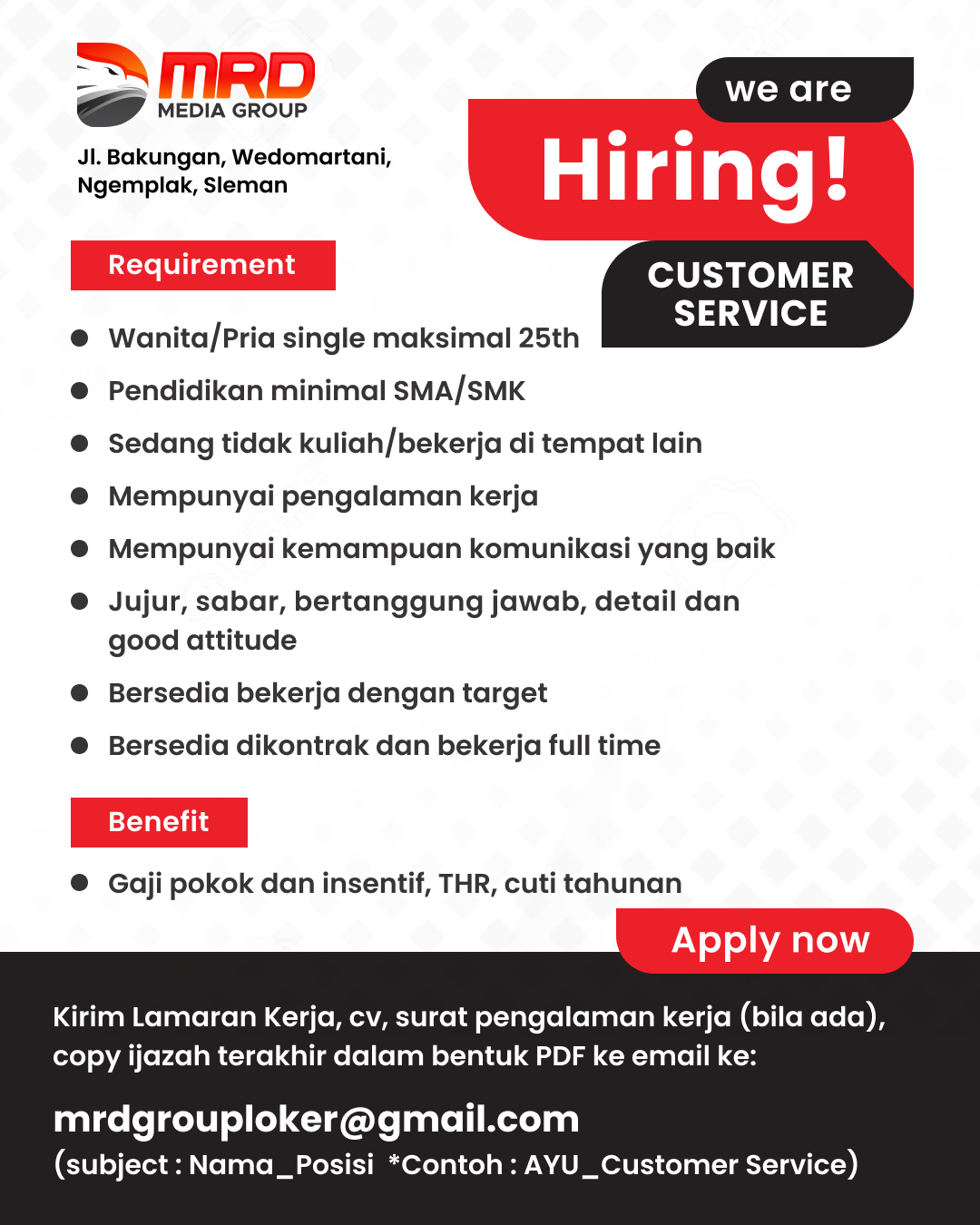Lowongan Kerja Customer Service Online di MRD Media Group - LokerJogja.ID