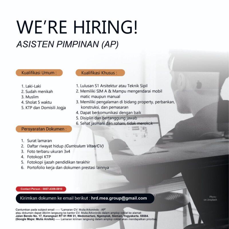 Lowongan Kerja Asisten Pimpinan (AP) di CV. Mulia Arkonindo - LokerJogja.ID