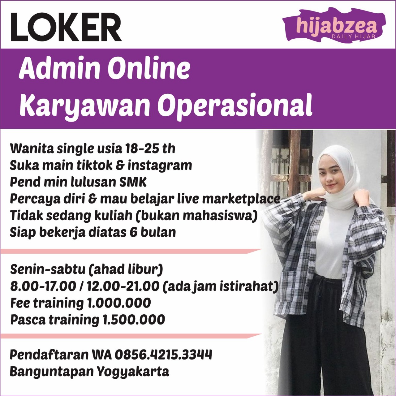 Lowongan Kerja Admin Online - Karyawan Operasional di Hijab Zea - LokerJogja.ID