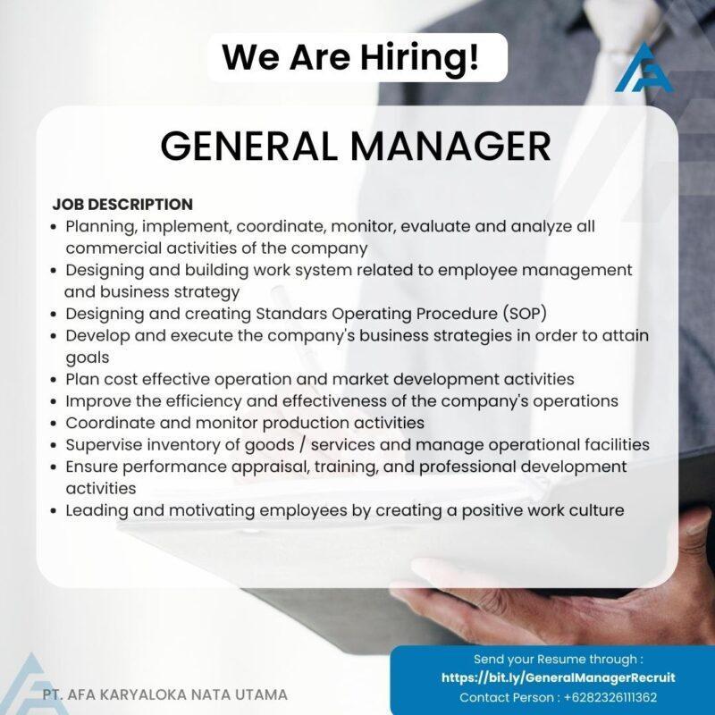 Lowongan Kerja General Manager di PT. Afa Karyaloka Nata Utama ...