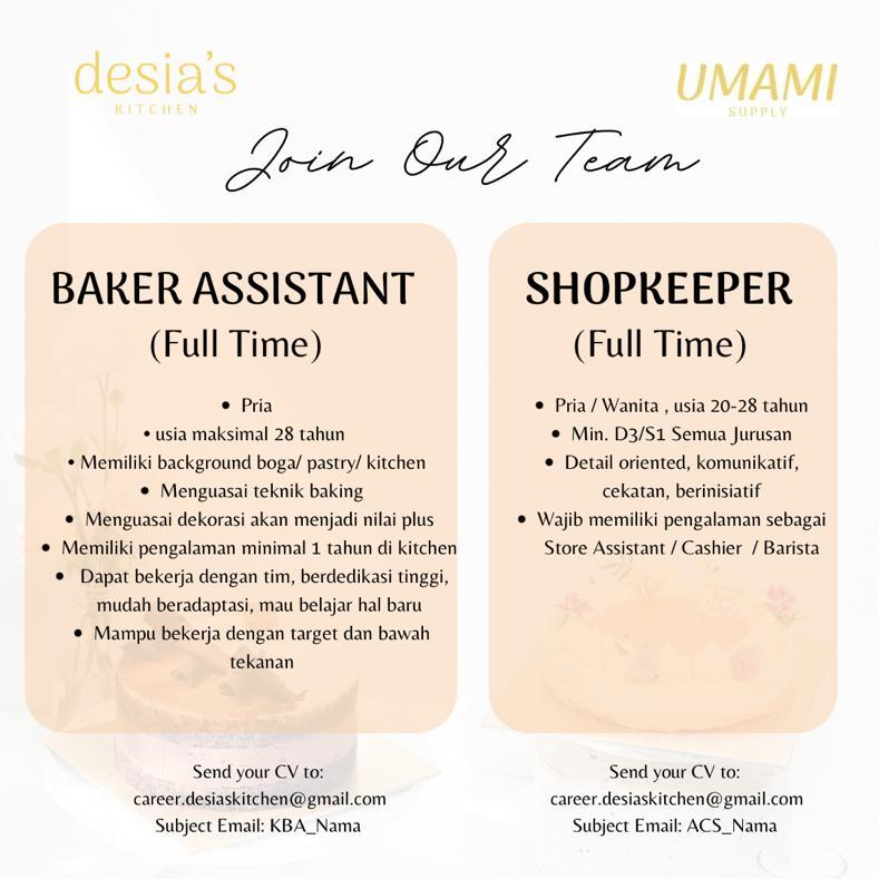 Lowongan Kerja Baker Assistant - Shopkeeper di Desia's Kitchen ... Lowongan Kerja Baker Assistant - Shopkeeper di Desia's Kitchen ...