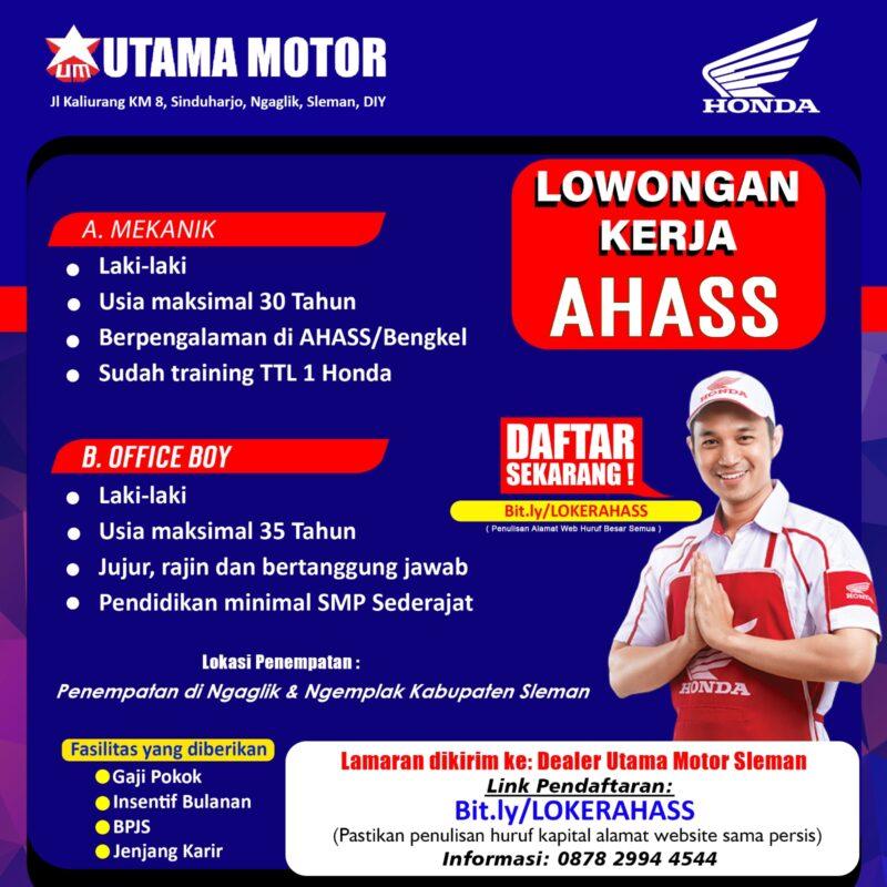 Lowongan Kerja Mekanik - Office Boy di AHASS Utama Motor Group ...
