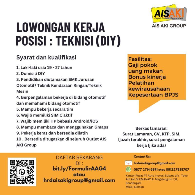 Lowongan Kerja Teknisi - CS - Marketing di Ais Aki Group - LokerJogja.ID