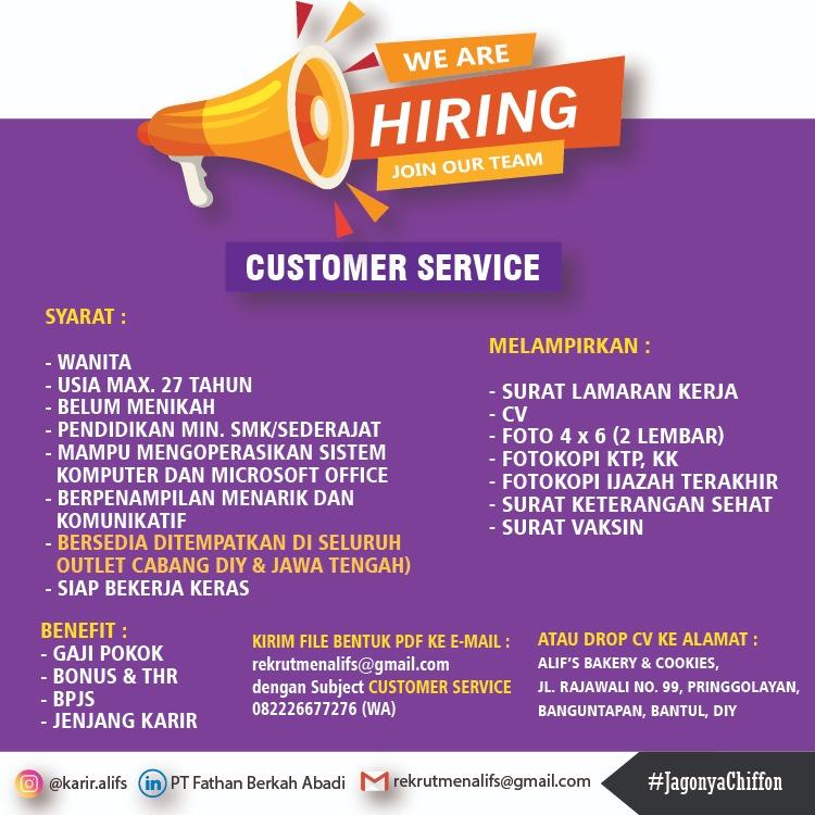 Lowongan Kerja Customer Service - Helper Cake di Alif's Bakery ...