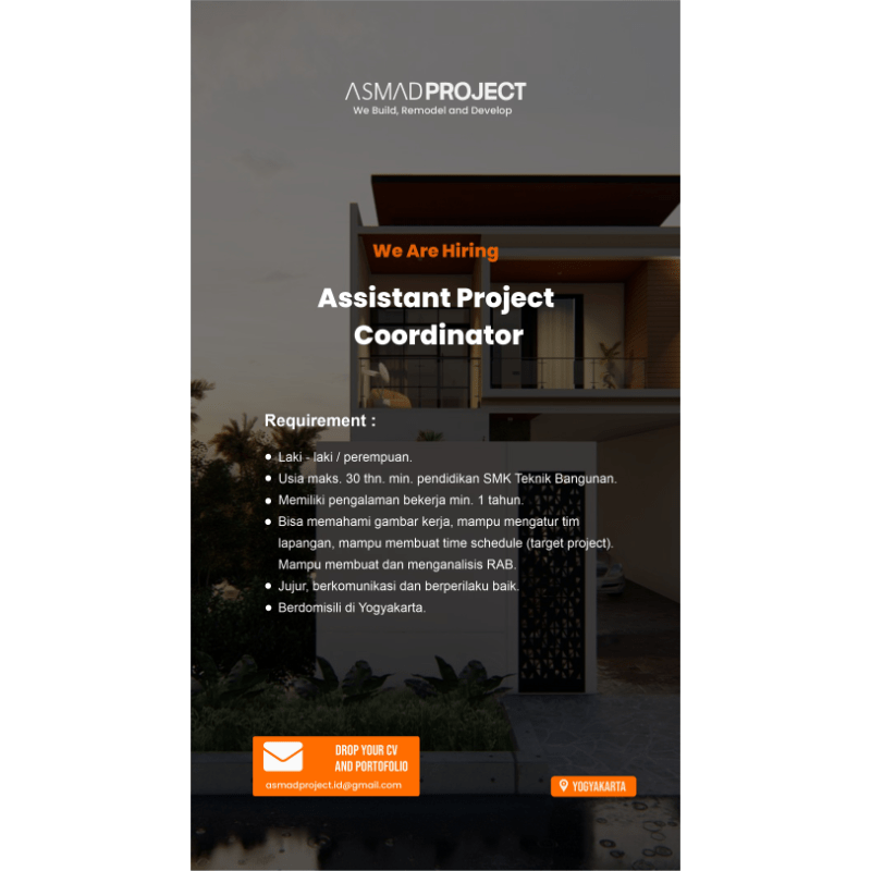 Lowongan Kerja Ast. Project Coordinator di Asmad Project - LokerJogja.ID