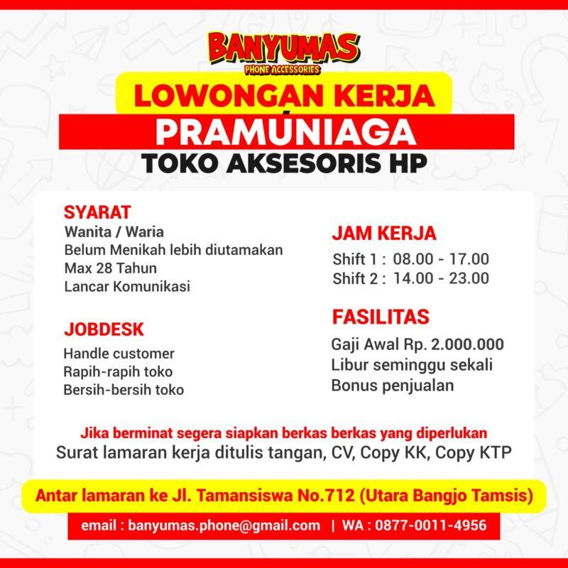 Lowongan Kerja Pramuniaga di Banyumas Phone Aksesoris - LokerJogja.ID