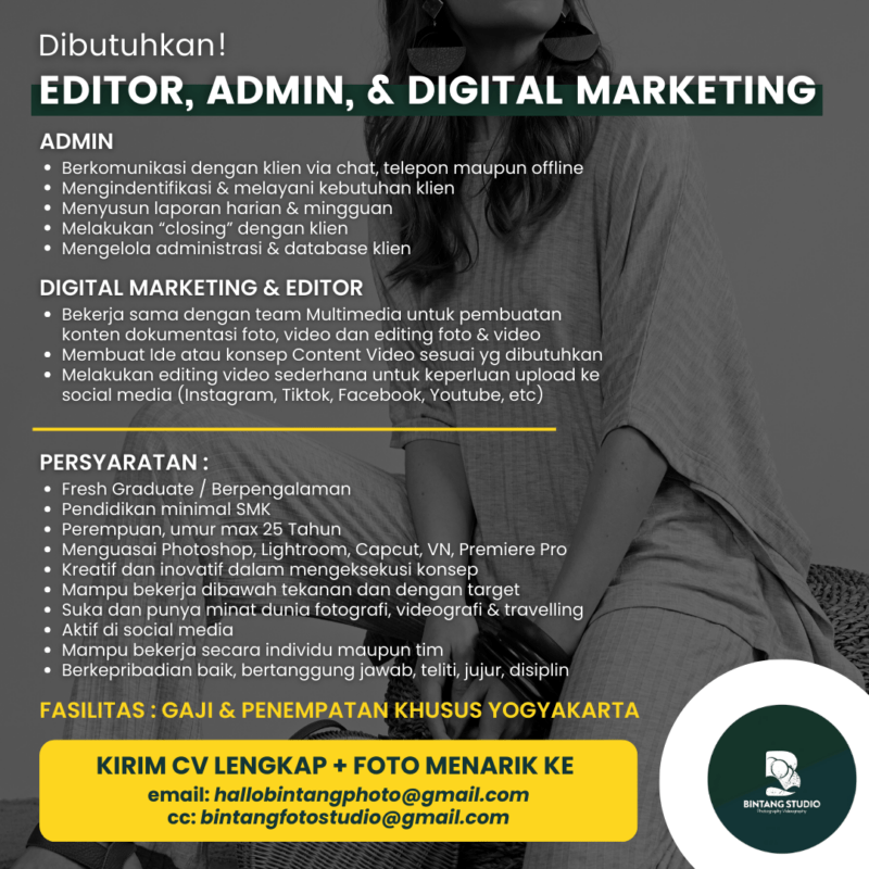 Lowongan Kerja Editor - Admin & Digital Marketing di Bintang Studio ...