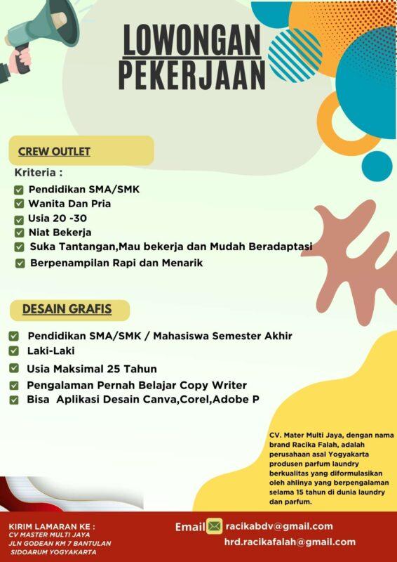 Lowongan Kerja Crew Outlet - Desain Grafis di CV. Master Multi Jaya ...