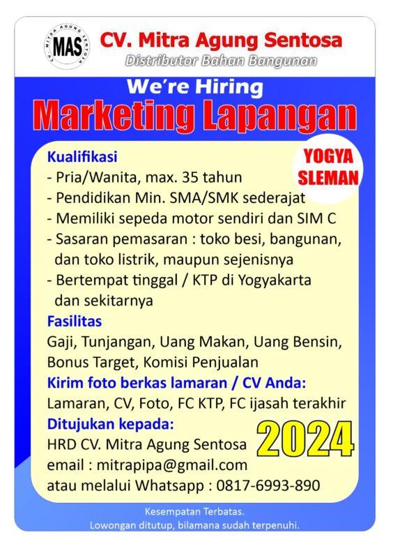 Lowongan Kerja Marketing Lapangan di CV. Mitra Agung Sentosa (MAS) - LokerJogja.ID