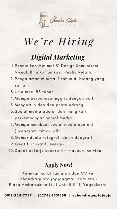 Lowongan Kerja Digital Marketing - Kasir di Chandra Gupta Salon - LokerJogja.ID
