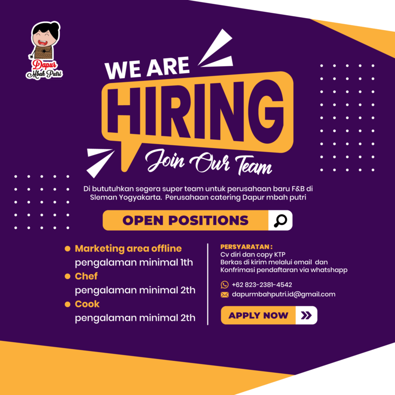 Lowongan Kerja Marketing Area Offline - Chef - Cook di Dapur Mbah Putri ...