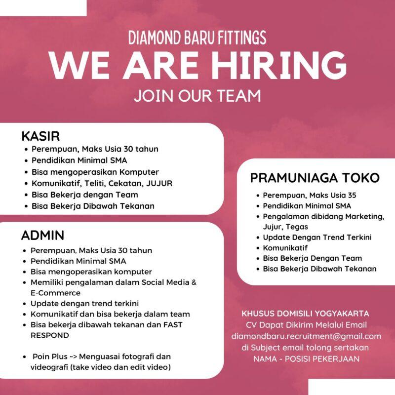 Lowongan Kerja Kasir - Admin - Pramuniaga Toko di Diamond Baru Fittings - LokerJogja.ID