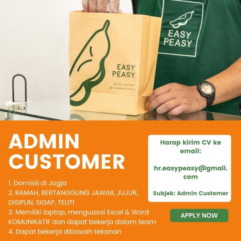 Lowongan Kerja Admin Customer Service di Easy Peasy - LokerJogja.ID