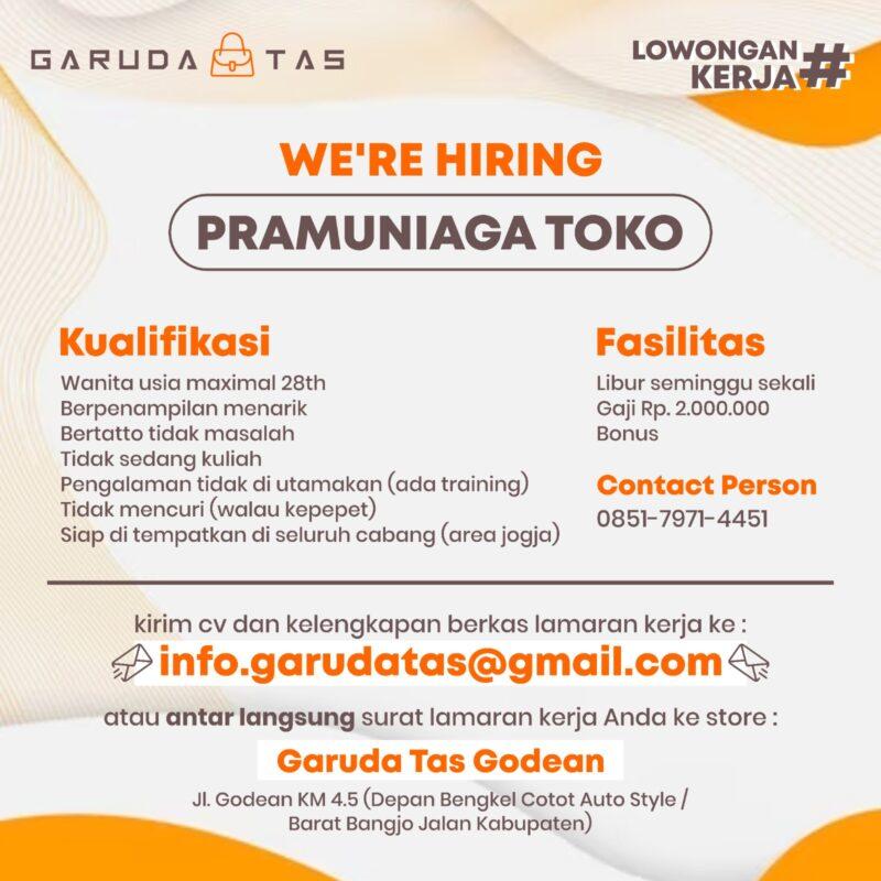 Lowongan Kerja Pramuniaga di Garuda Tas - LokerJogja.ID