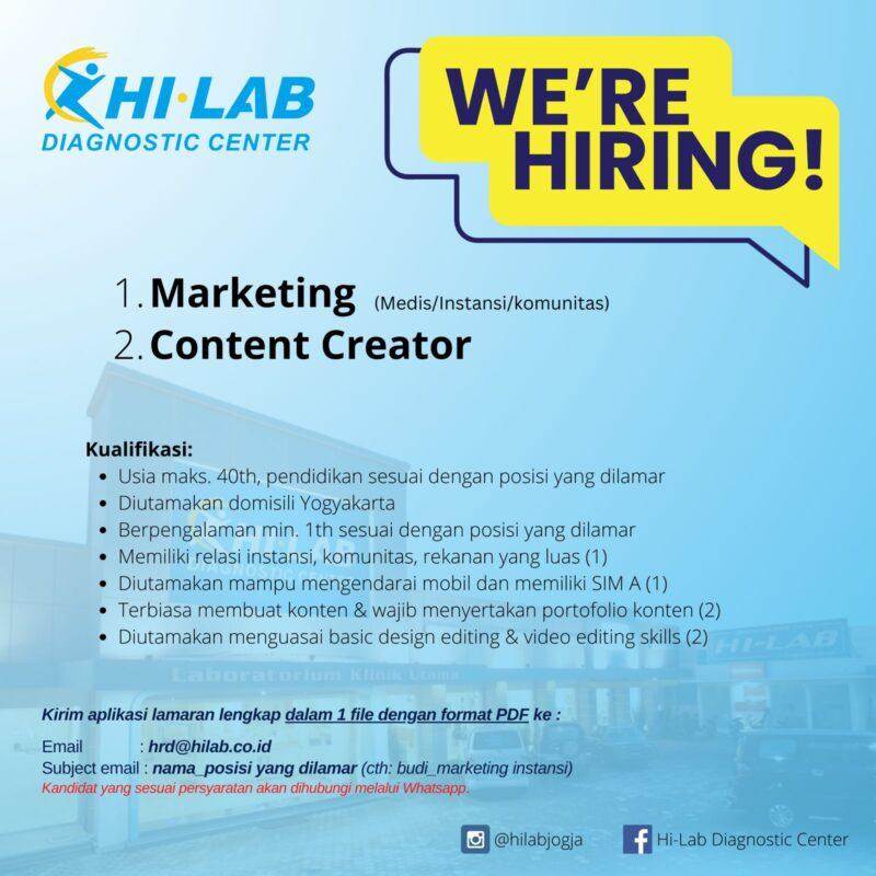 Lowongan Kerja Dokter Spesialis Patologi Klinik - ⁠Dokter umum - ⁠Marketing - ⁠Content Creator ...