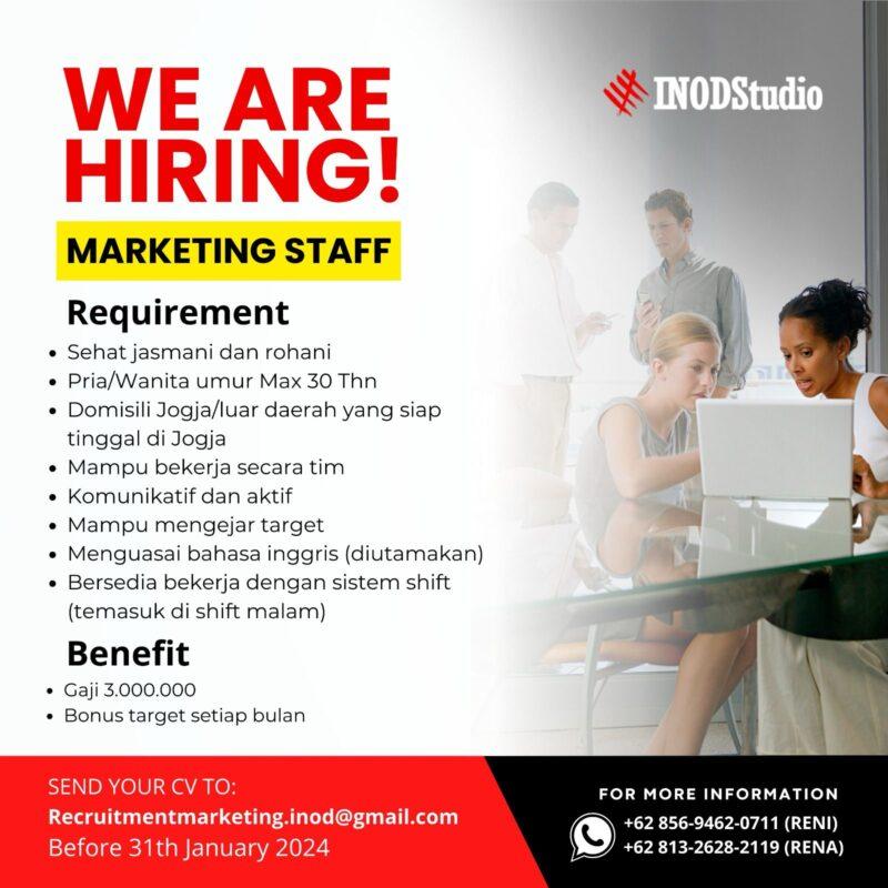 Lowongan Kerja Marketing Staff di Inod Studio - LokerJogja.ID