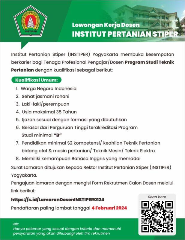 Lowongan Kerja Tenaga Profesional Pengajar/Dosen Prodi Teknik Pertanian ...