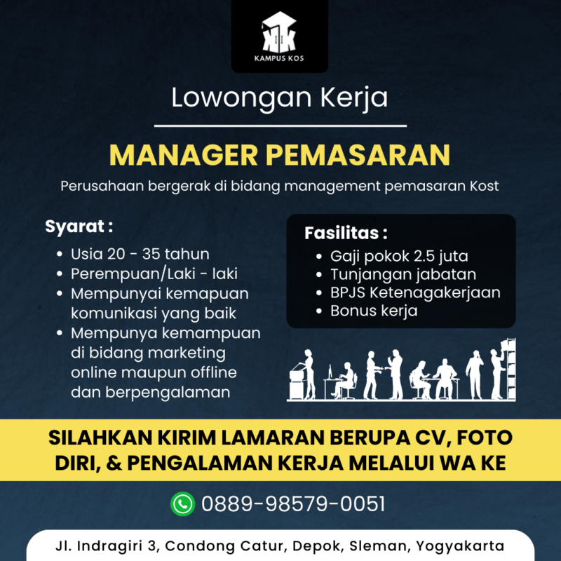 Lowongan Kerja Manager Pemasaran di Kampus Kos - LokerJogja.ID