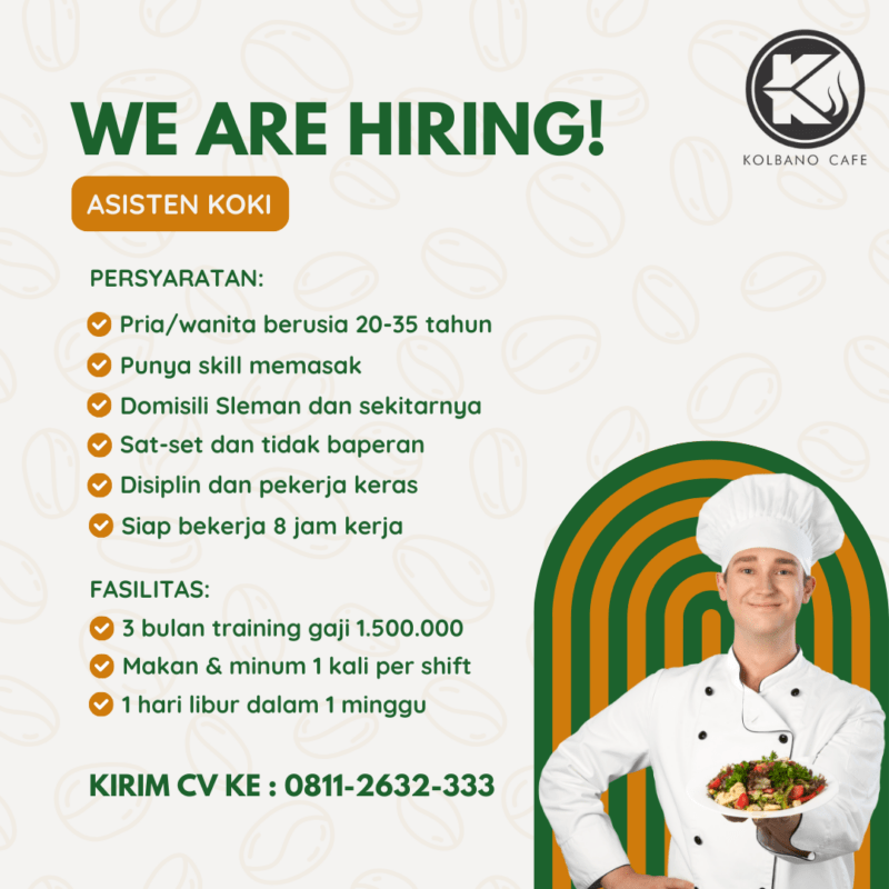 Lowongan Kerja Asisten Koki - Staff Administrasi & Keuangan di Kolbano Cafe - LokerJogja.ID