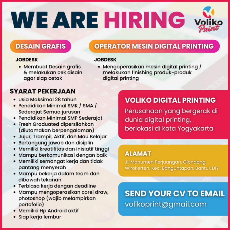 Lowongan Kerja Desain Grafis - Operator Mesin Digital Printing di Voliko Digital Printing ...