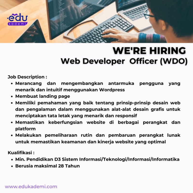 Lowongan Kerja Web Developer Officer (WDO) di LSP Edukademi - LokerJogja.ID