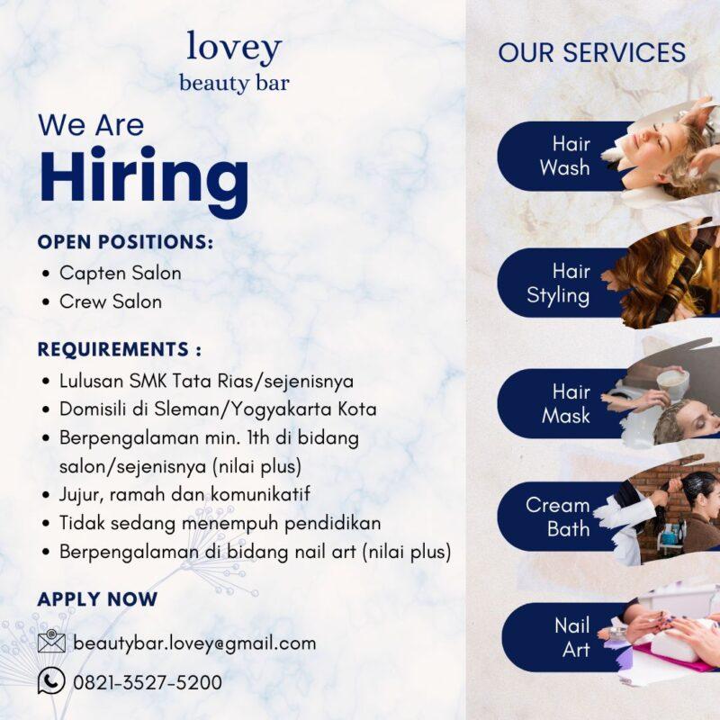Lowongan Kerja Capten Salon - Crew Salon di Lovey Beauty Bar - LokerJogja.ID