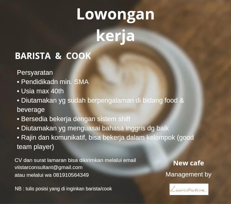 Lowongan Kerja Barista & Cook di New Cafe - LokerJogja.ID