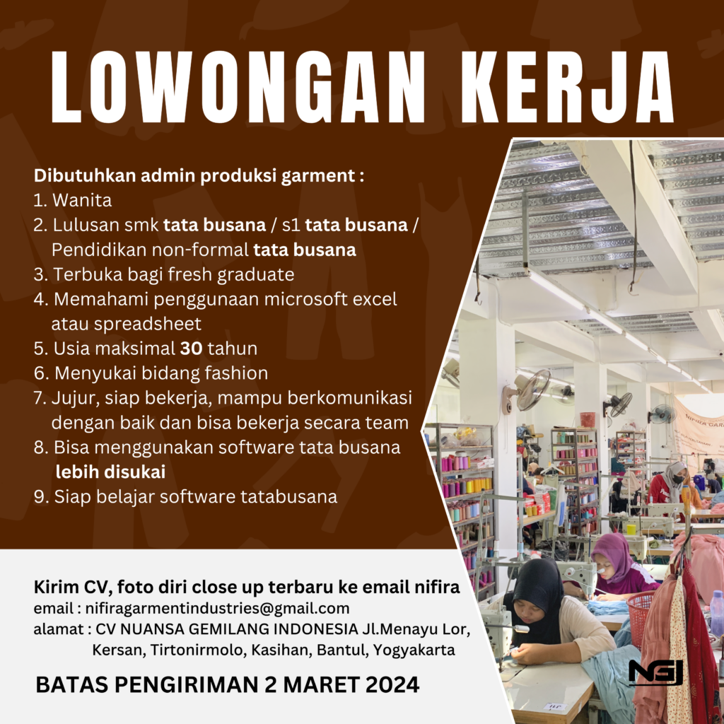 Lowongan Kerja Admin CS di Nifira Garment Industries - LokerJogja.ID