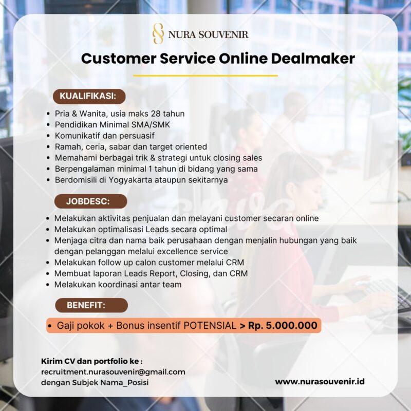 Lowongan Kerja CS Deal Maker - Sales/CS Online - CS Marketplace di Nura Souvenir - LokerJogja.ID