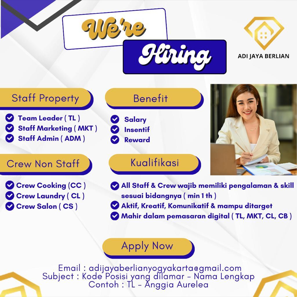 Lowongan Kerja Team Leader - Staff Marketing - Staff Admin - Crew Cooking - Crew Laundry - Crew ...