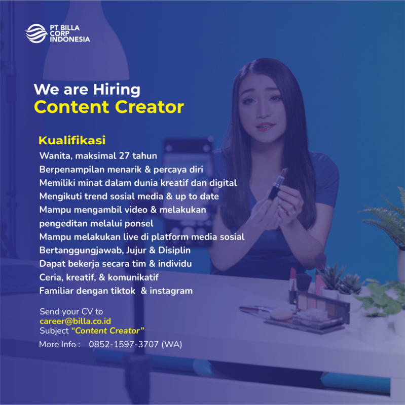 Lowongan Kerja Content Planner - Content Creator di PT. Billa Corp Indonesia - LokerJogja.ID