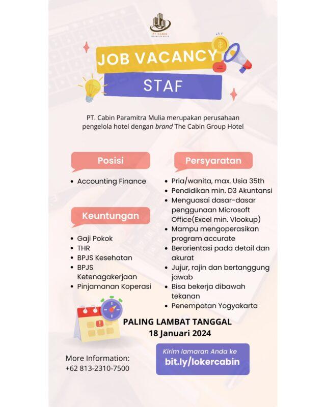Lowongan Kerja Staf Accounting Finance di PT. Cabin Paramita Mulia ... Lowongan Kerja Staf Accounting Finance di PT. Cabin Paramita Mulia ...