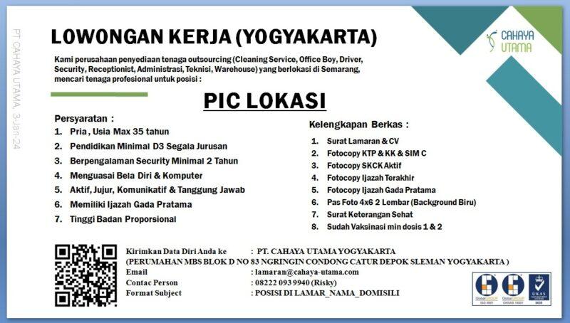 Lowongan Kerja PIC Lokasi di PT. Cahaya Utama - LokerJogja.ID