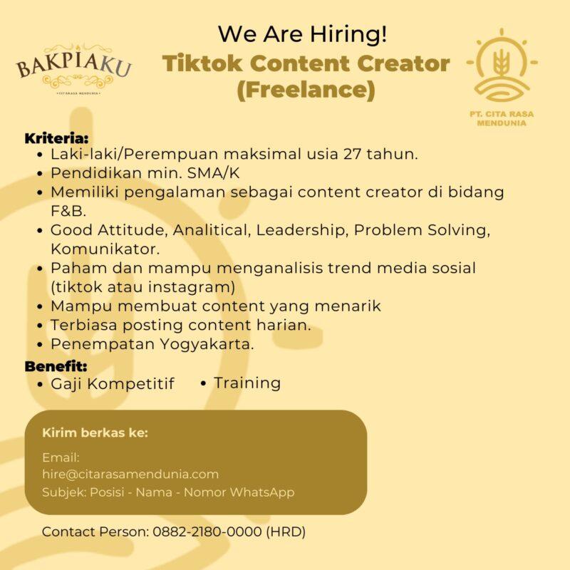 Lowongan Kerja Content Creator Tiktok di PT. Cita Rasa Mendunia ...