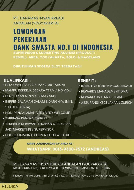 Lowongan Kerja Supervisor & Marketing Akuisisi di PT. Danamas Insan Kreasi Andalan - LokerJogja.ID