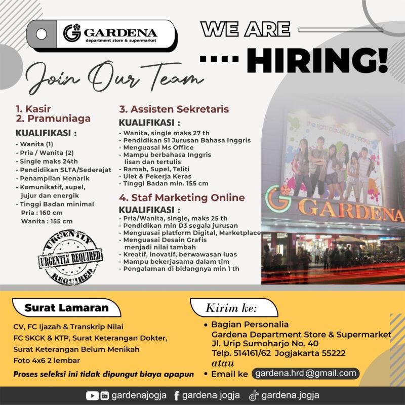 Lowongan Kerja Kasir - Pramuniaga - Assisten Sekretaris - Staf Marketing Online di PT. Gardena ...