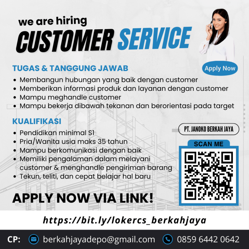 Lowongan Kerja Customer Service di PT. Janoko Berkah Jaya - LokerJogja.ID