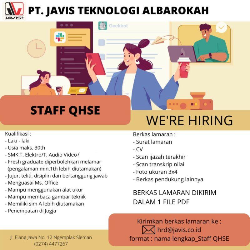 Lowongan Kerja Staff Produksi Elektrikal - Staff QHSE - Staff General Affair di PT. Javis ...