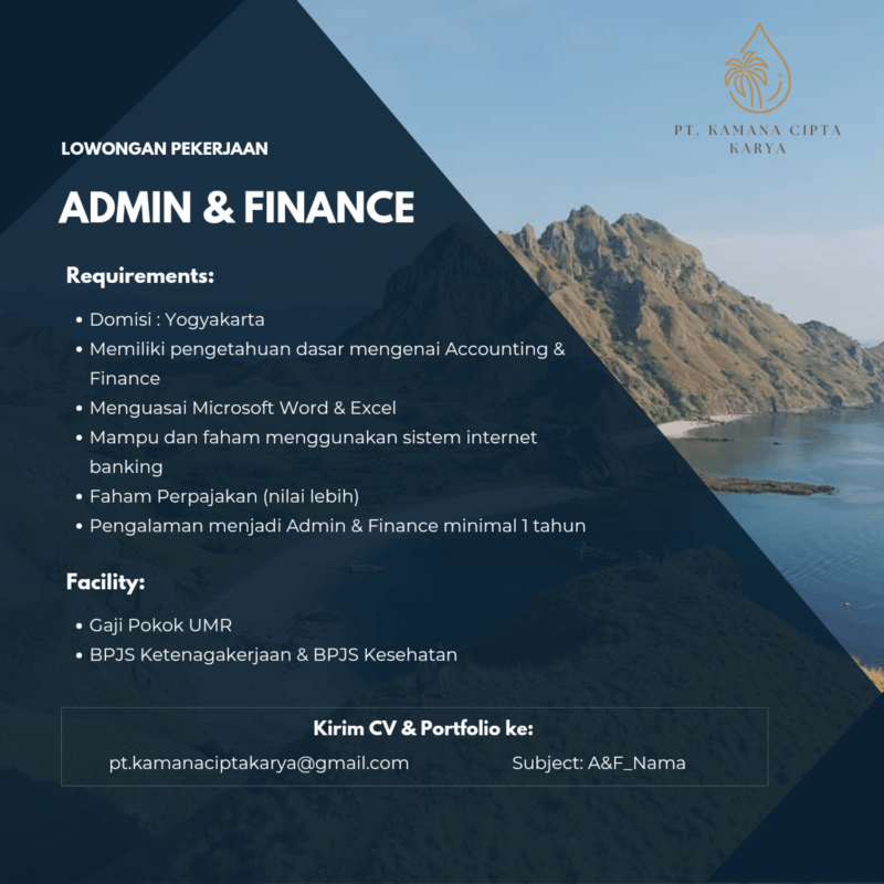 Lowongan Kerja Admin & Finance di PT. Kamana Cipta Karya - LokerJogja.ID