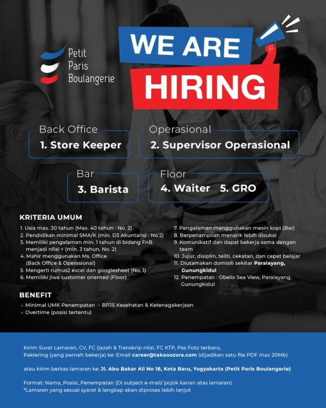 Lowongan Kerja Store Keeper - Supervisor Operasional - Barista - Waiter ...