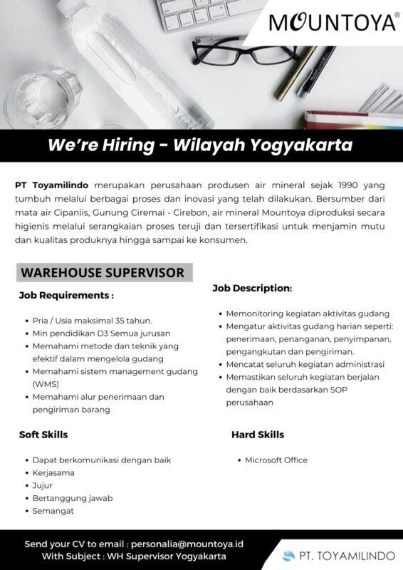 Lowongan Kerja Warehouse Supervisor di PT. Toyamilindo - LokerJogja.ID