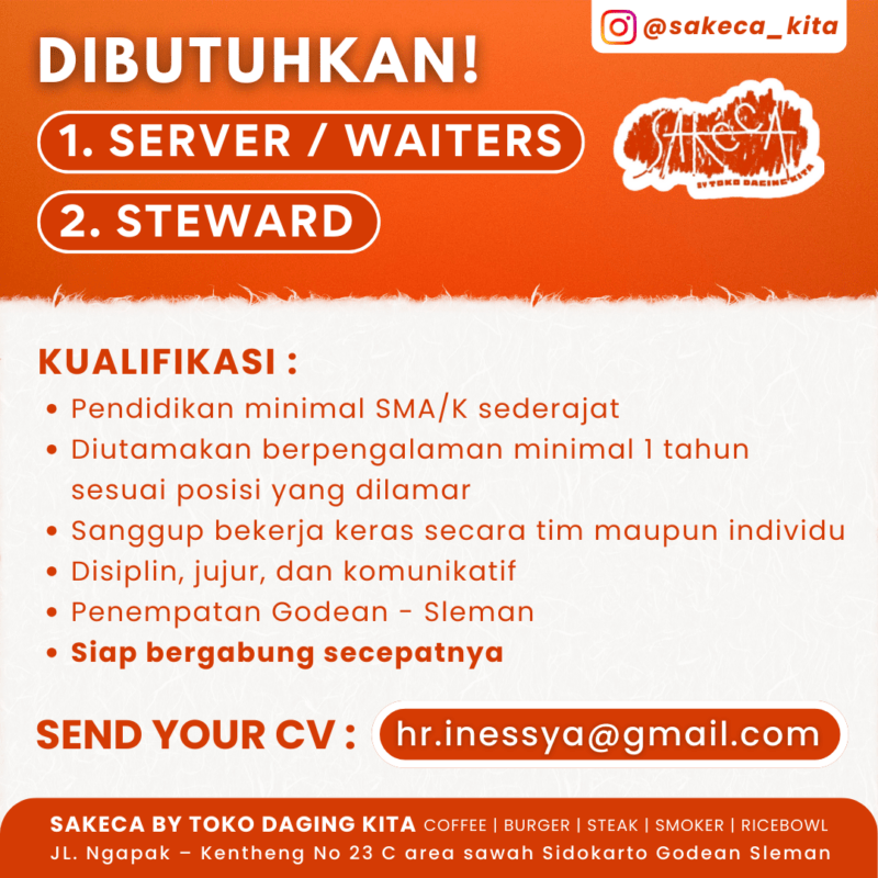 Lowongan Kerja Server/Waiters - Steward di Sakeca by Toko Daging Kita ...