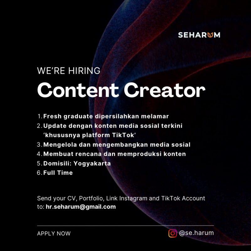 Lowongan Kerja Content Creator di Seharum - LokerJogja.ID