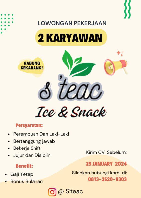 Lowongan Kerja Karyawan di S'teac Ice & Snack - LokerJogja.ID