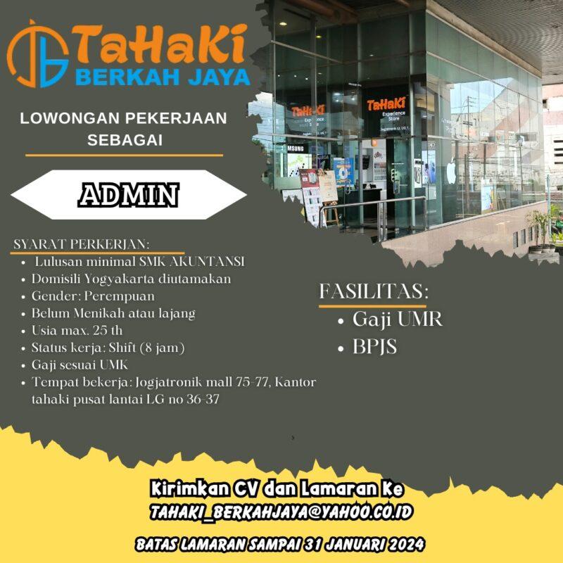 Lowongan Kerja Admin di PT. Tahaki Berkah Jaya - LokerJogja.ID