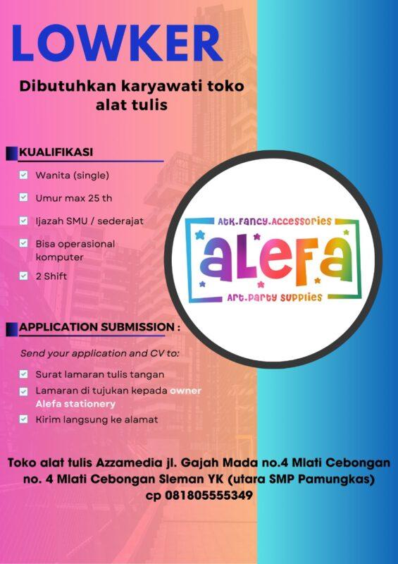 Lowongan Kerja Karyawati di Toko Alat Tulis Alefa - LokerJogja.ID